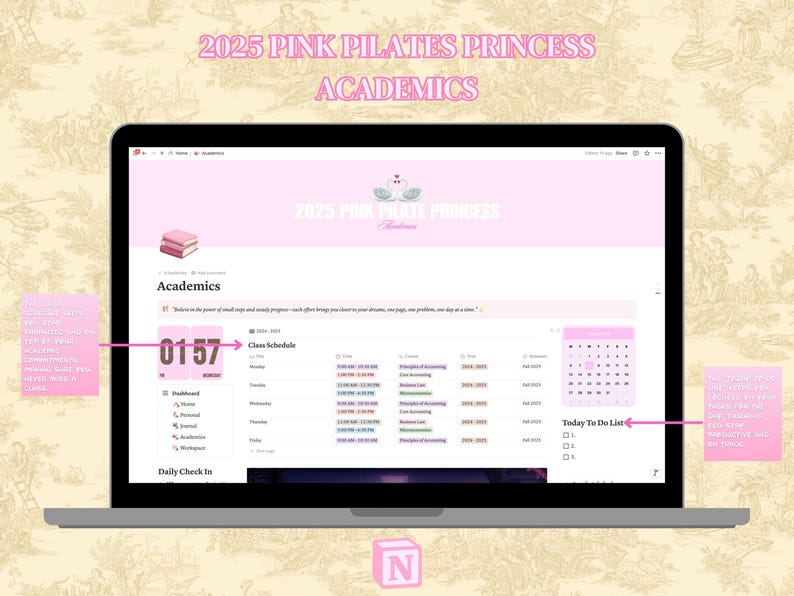2025 Notion Planner | Pink Notion Template | Pilates Notion Planner ...