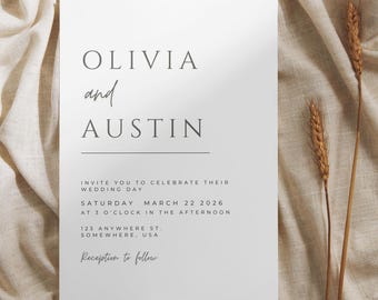 Simple Modern Wedding Invitation Template - Etsy
