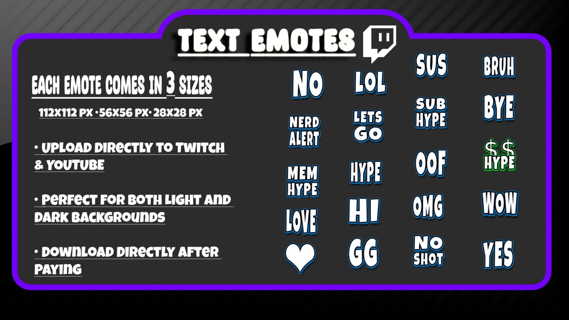 20 BOLD Text Emote, Twitch Text Emotes, Twitch Emote, Discord Emote ...