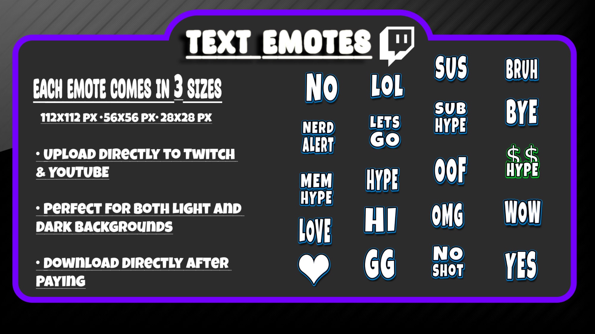20 - BOLD Text Emote, Twitch Text Emotes, Twitch Emote, Discord Emote ...
