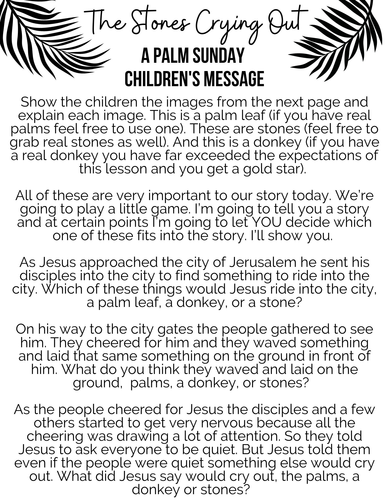 Palm Sunday Children's Message - Etsy