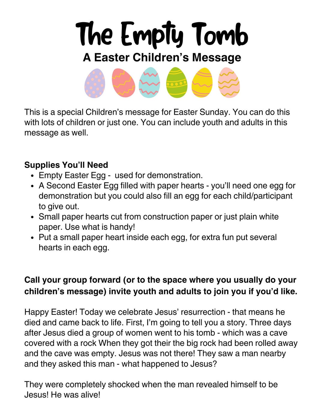 Easter Sunday Children's Message - Etsy