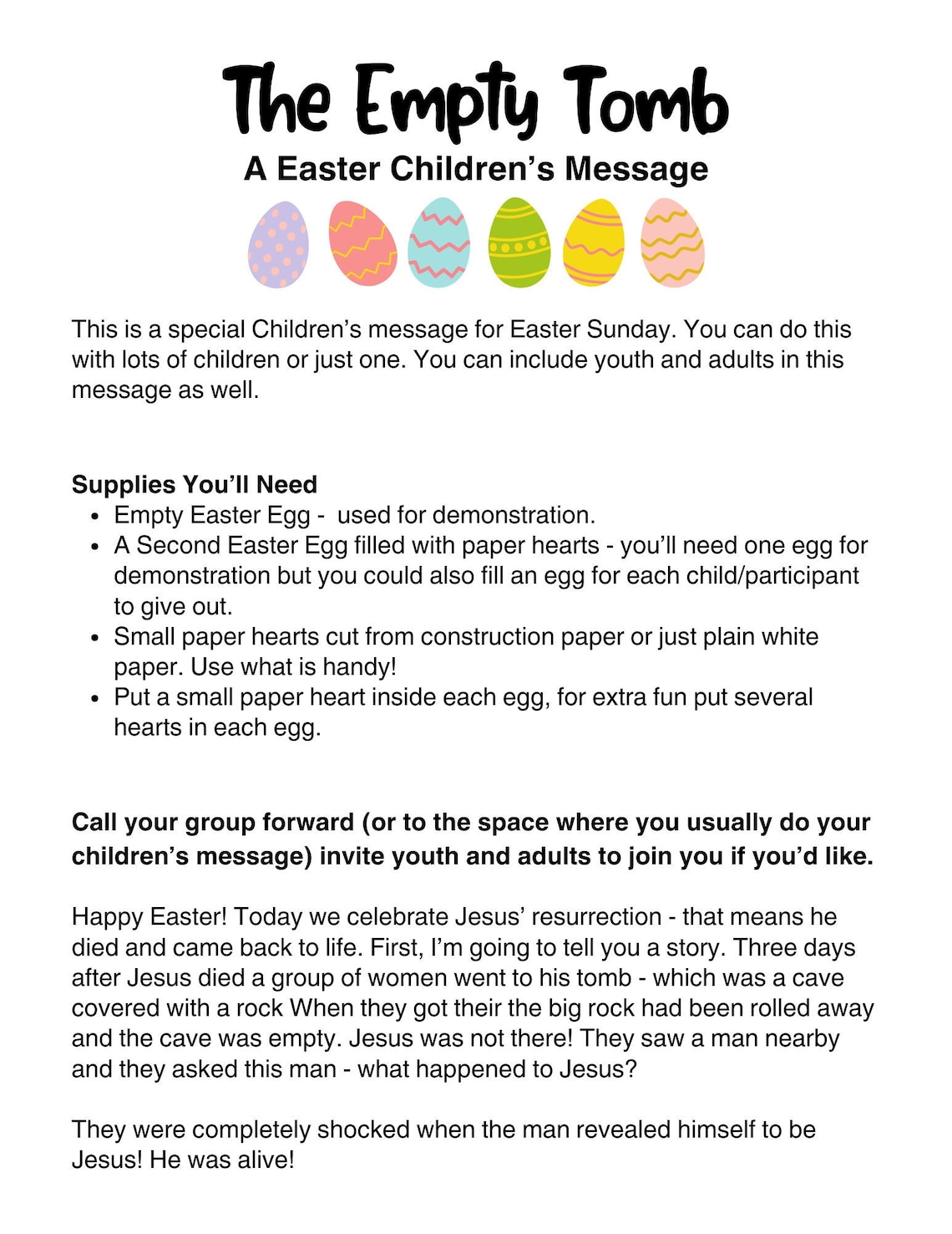 Easter Sunday Children's Message - Etsy