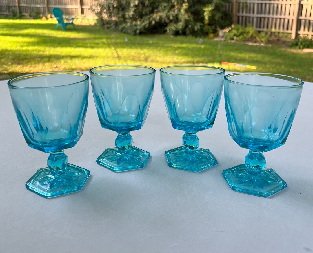Four Vintage Urban Outfitters Light Blue Glass Goblets for Wine or ...
