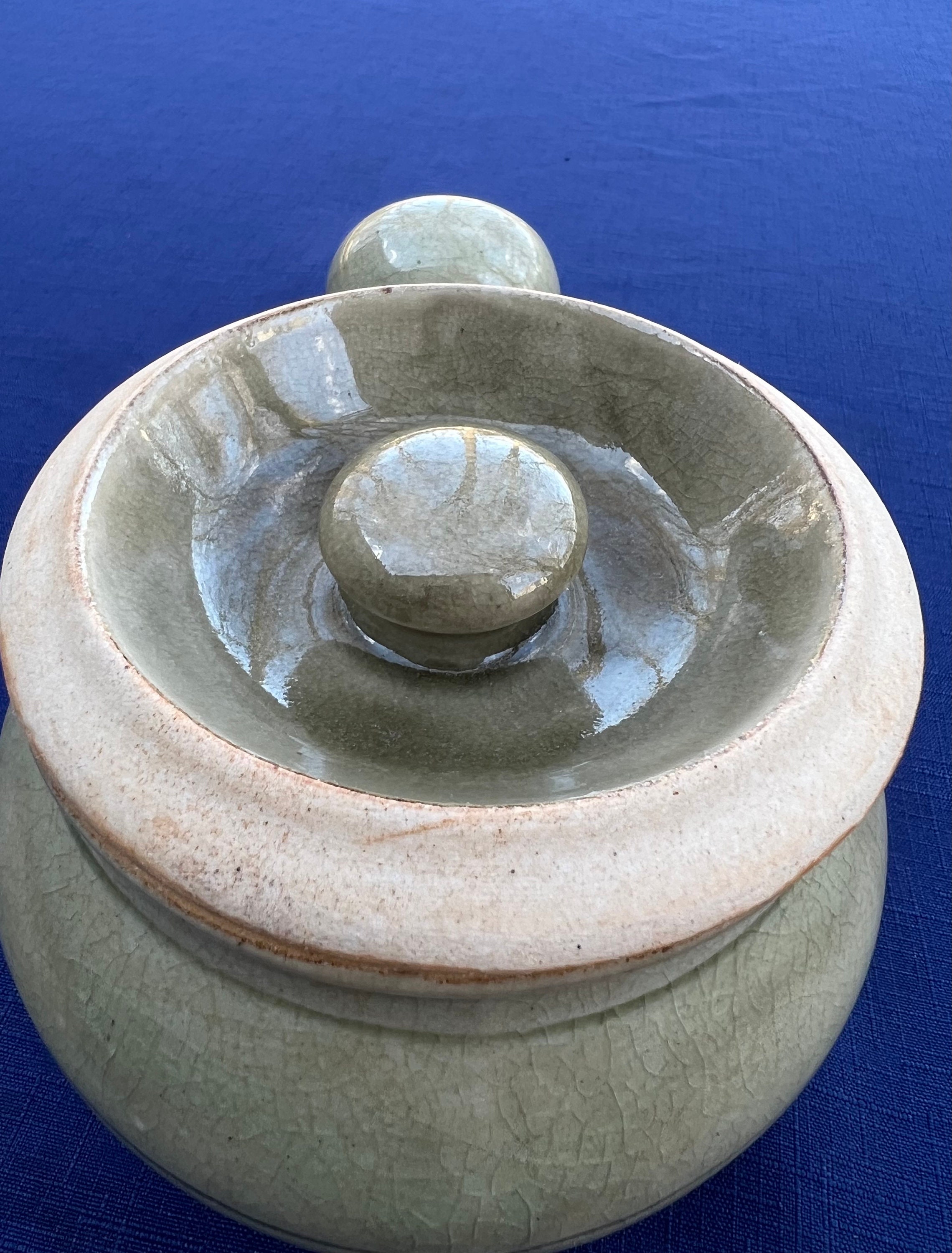 Vintage Celadon Green Pottery Soup Tureen W/ Handle & Lid Made in ...