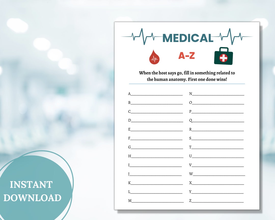 Medical A to Z Gameprintable Medical Game Doctor Nurse Fun - Etsy