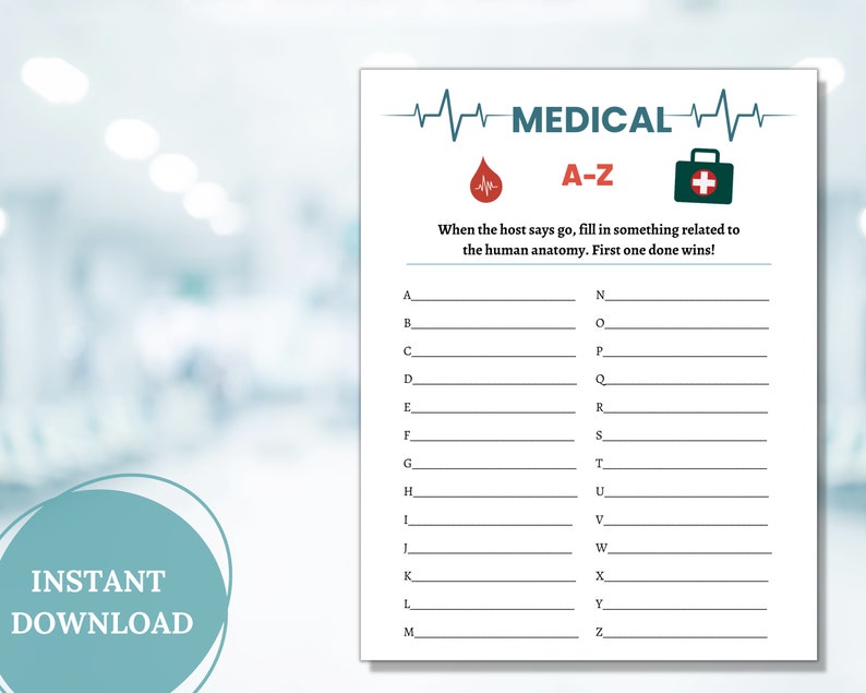 Medical A to Z Gameprintable Medical Game Doctor Nurse Fun - Etsy