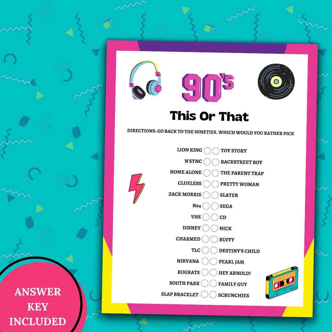 90s Party Games90s Printable Games Nineties Party Games Back to the 90s ...