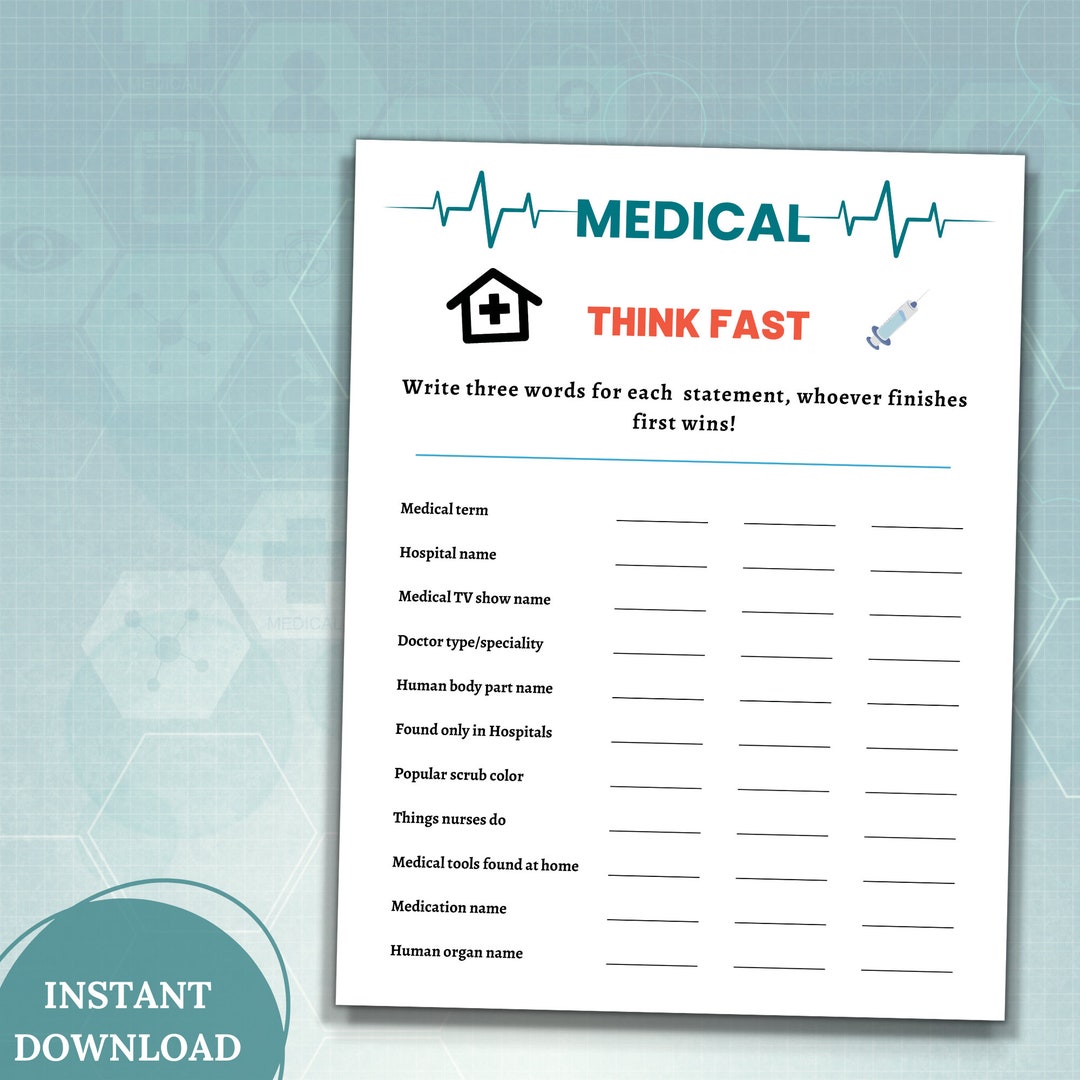Medical Think Fast Gameprintable Medical Game Doctor Nurse Fun ...