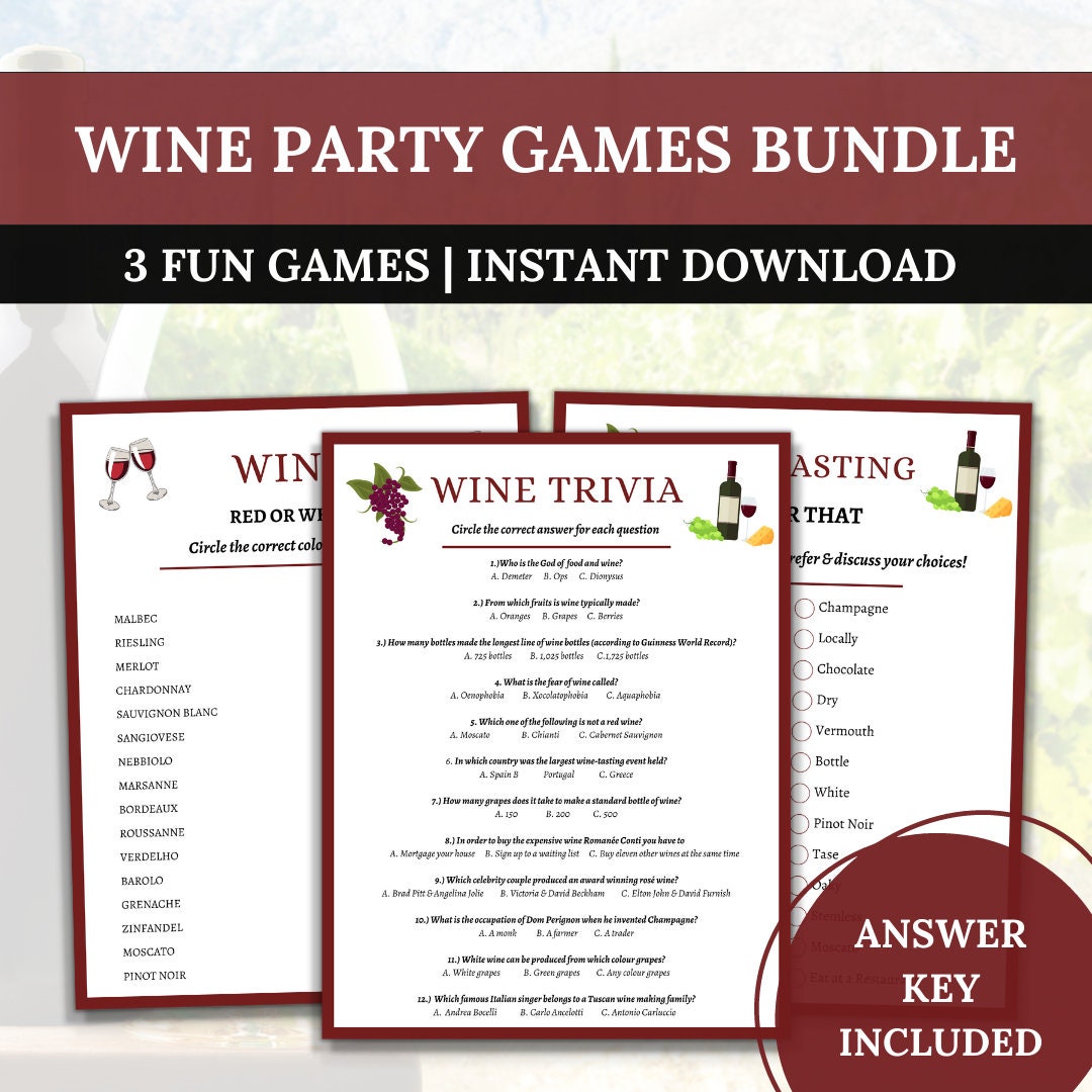 Wine Gameswine Party Gameswine Tasting Party Games Bundlewine Themed ...
