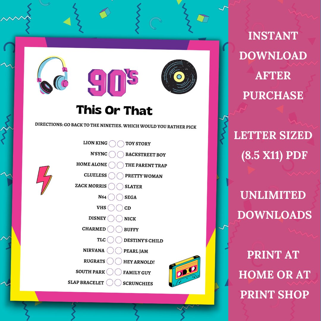 90s Party Games90s Printable Games Nineties Party Games Back to the 90s ...