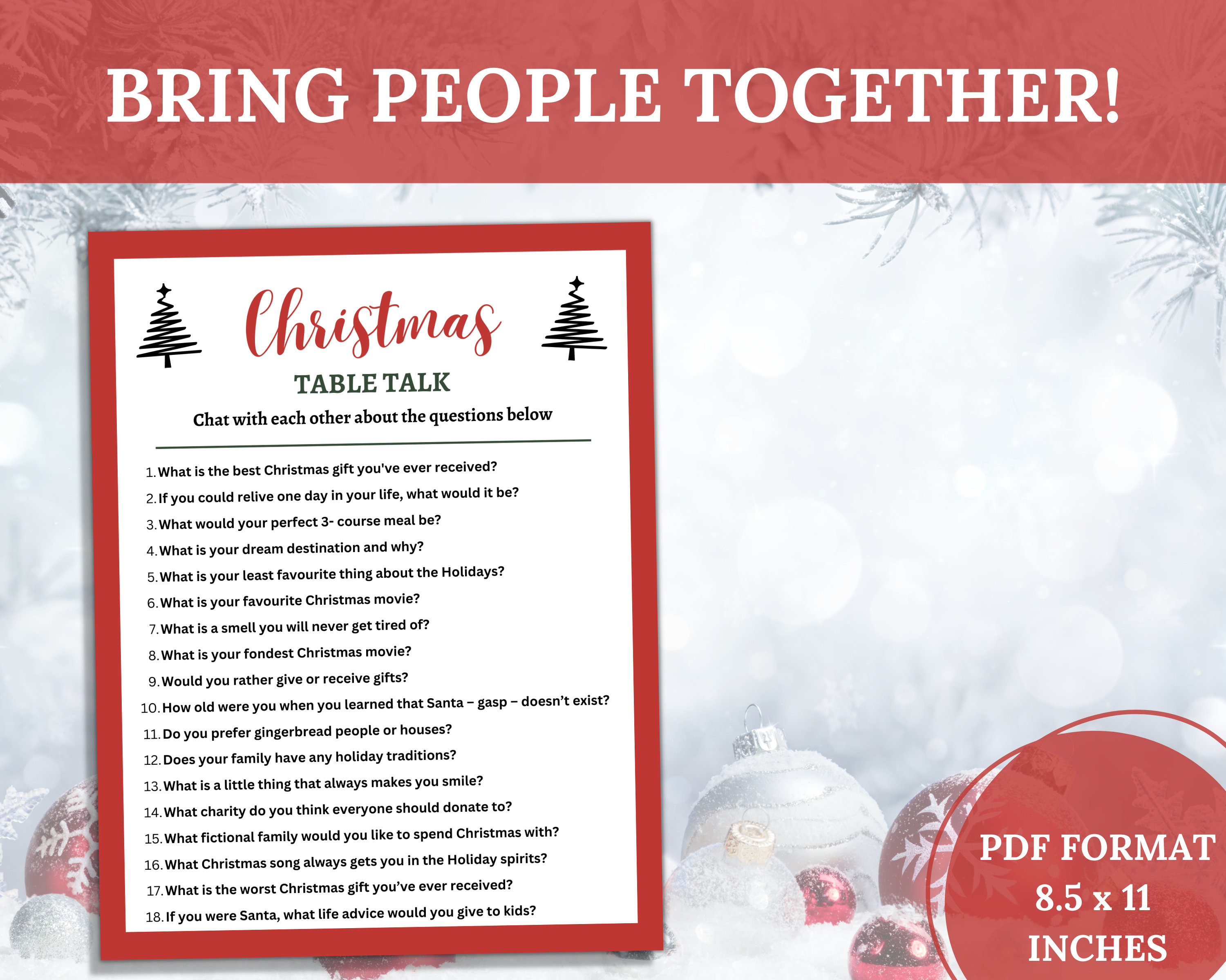 Icebreaker Gamechristmas Conversation Cardschristmas Office Party ...