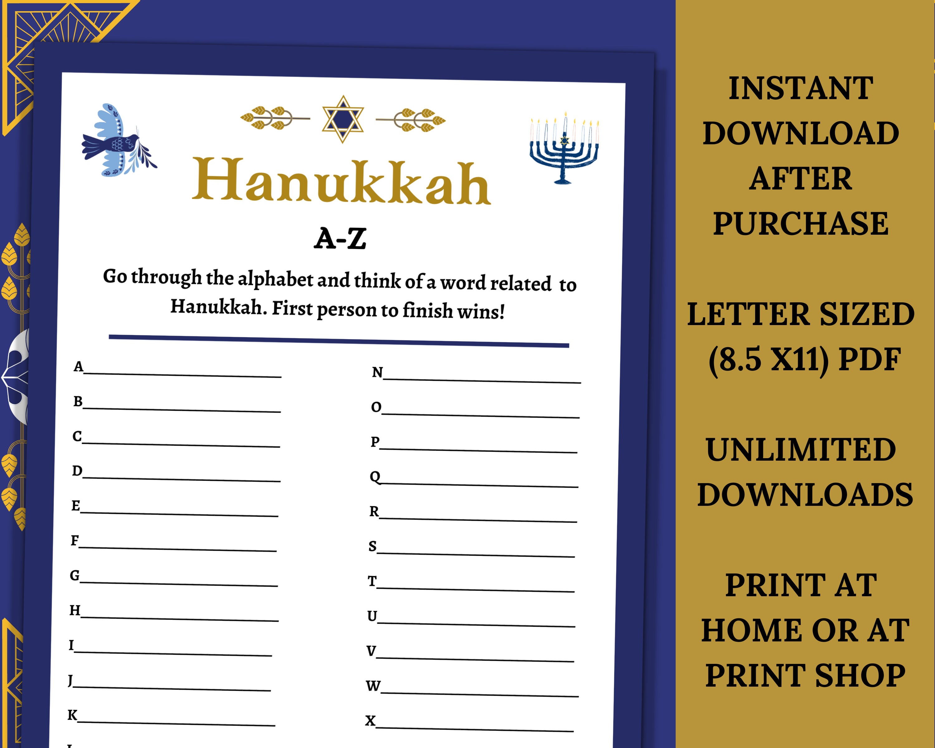 Hanukkah A Z Gamehanukkah Party Gameschanukah Celebration Gamesjewish ...