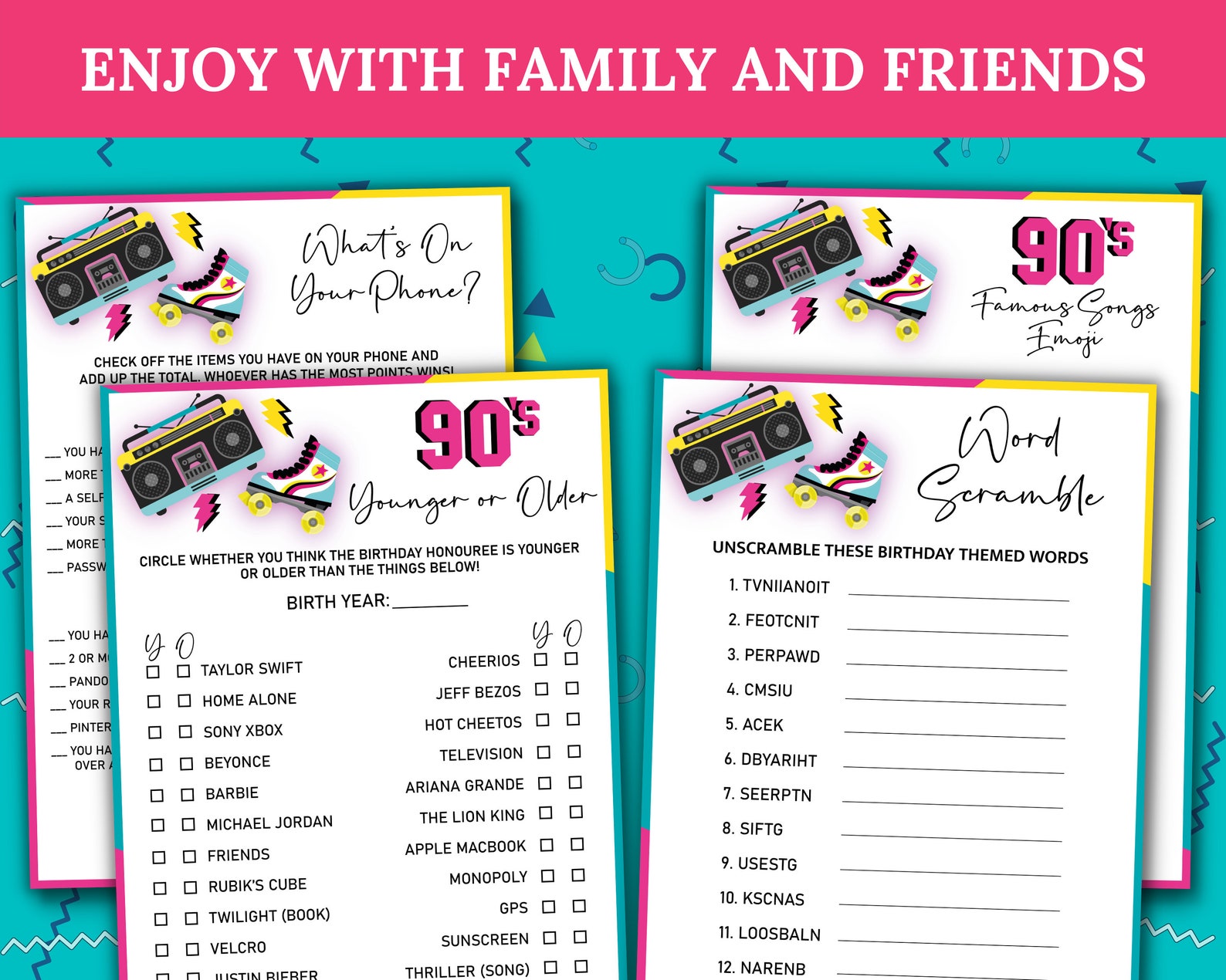 90s Party Games Bundle90s Printable Games 90s Birthday Party - Etsy