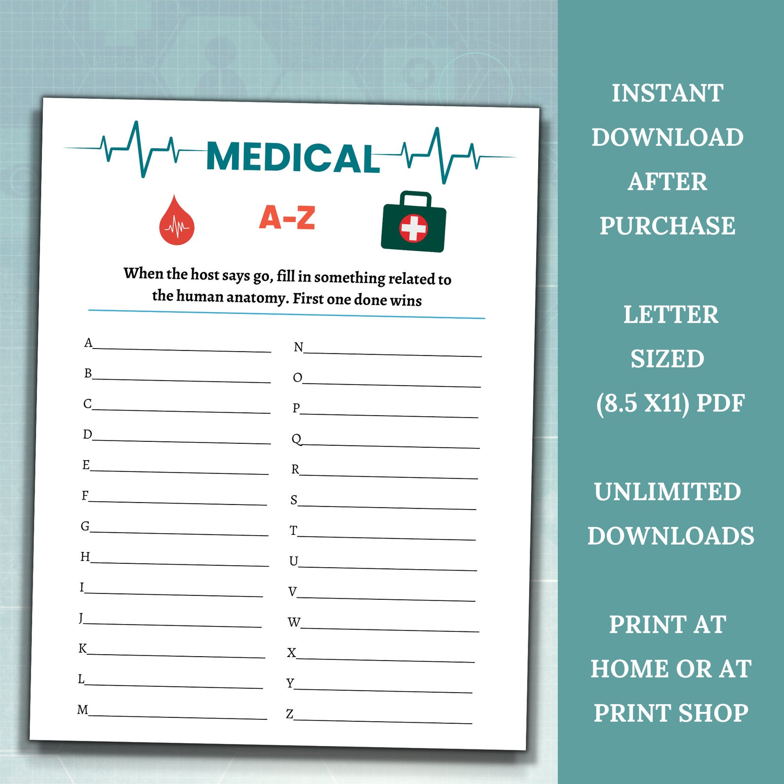 Medical A to Z Gameprintable Medical Game Doctor Nurse Fun Gamemedical ...