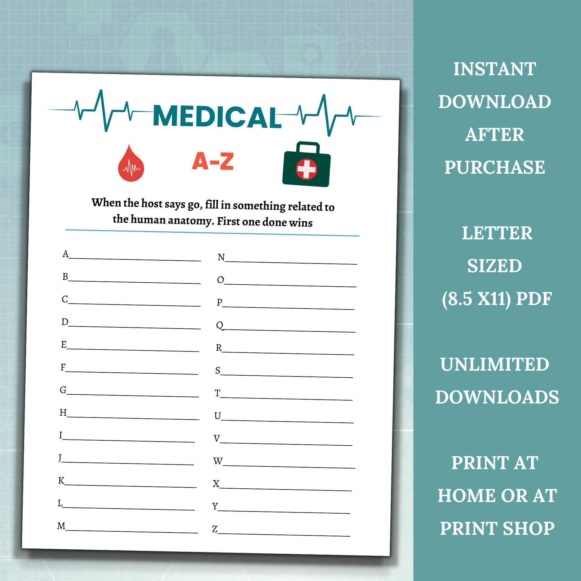 Medical A to Z Gameprintable Medical Game Doctor Nurse Fun Gamemedical ...