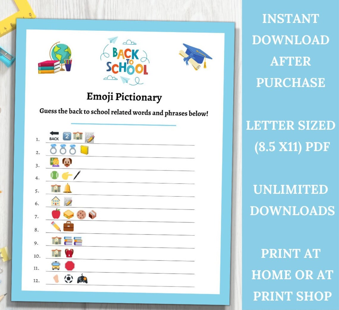Back to School Printable Gameback to School Emoji Pictionaryfirst Day ...