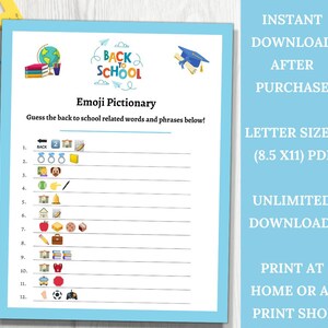 Back to School Printable Gameback to School Emoji Pictionaryfirst Day ...