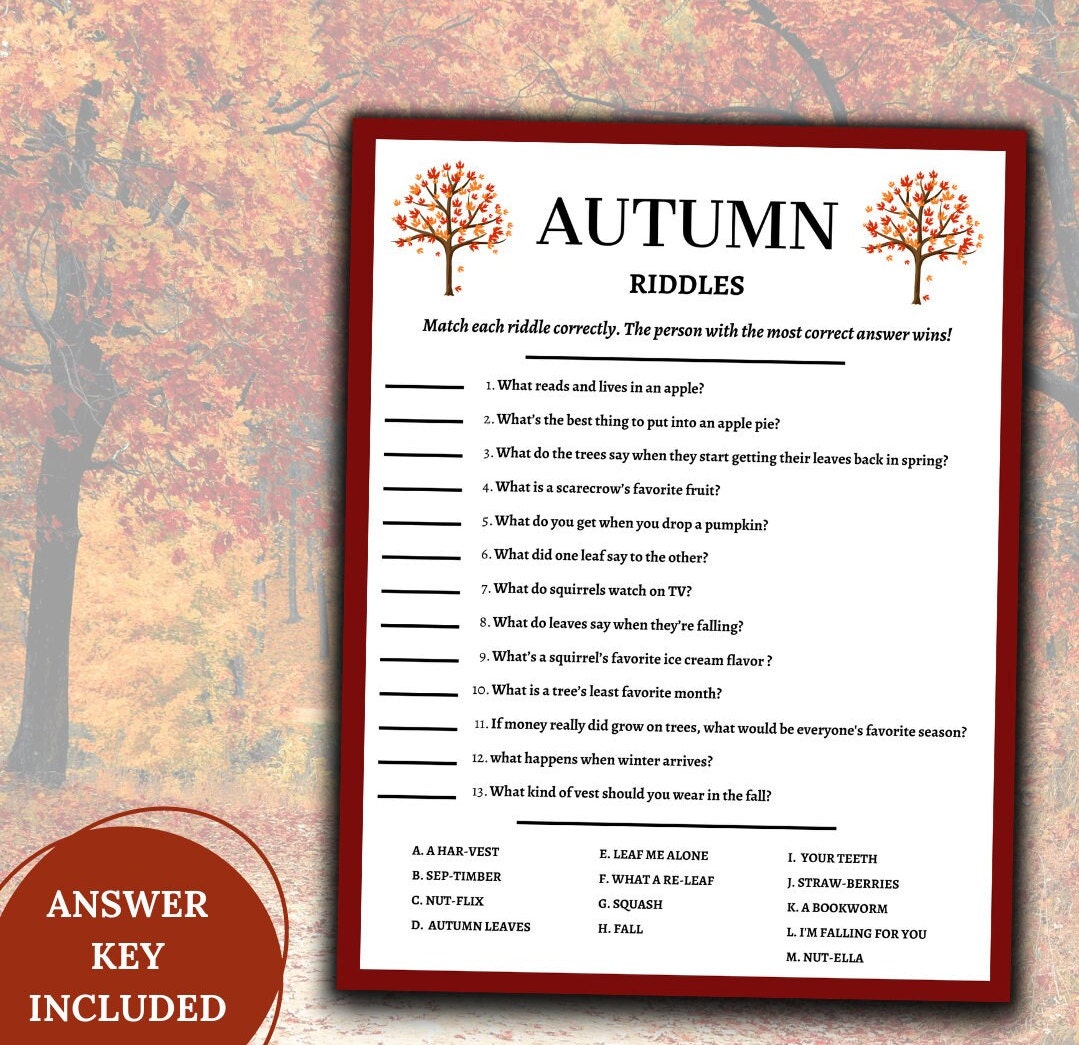 Autumn Printable Party Gamesautumn Fall Riddles Game fall Party Gamefall Activities for Adults ...