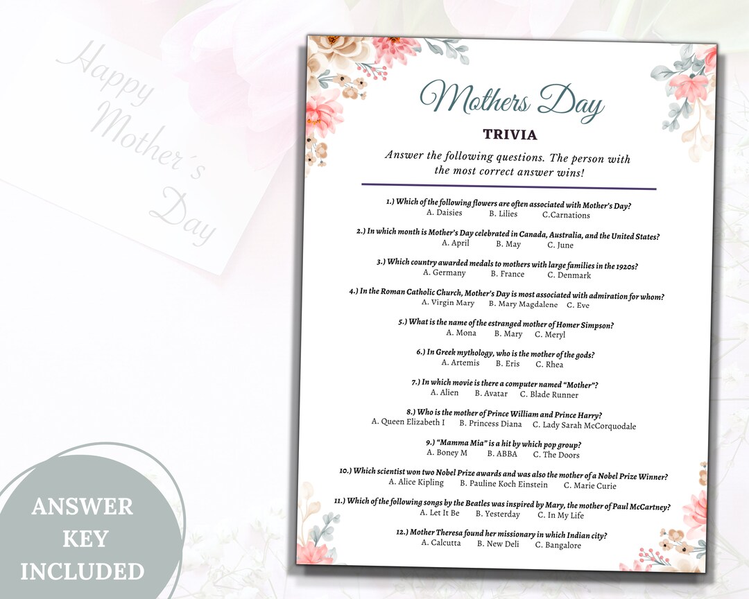 Mother's Day Trivia Gameprintable Mothers Day Games for Kids and ...