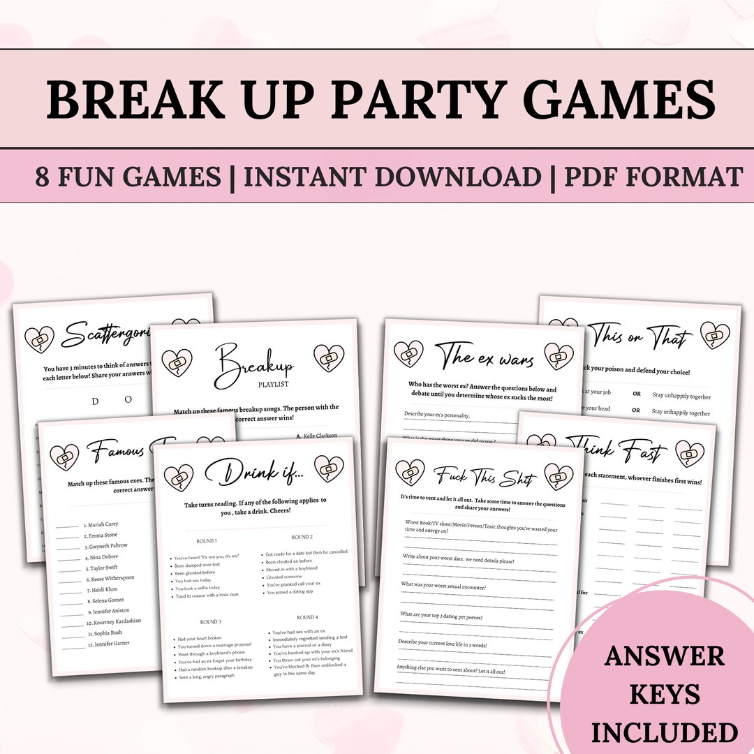 8 Breakup Party Games Bundledivorce Party Gamesprintable - Etsy
