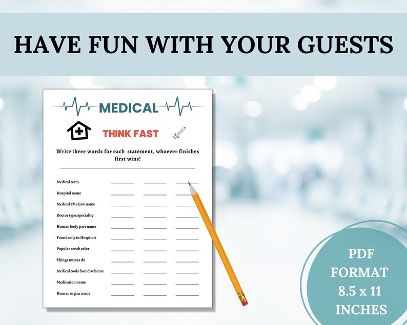 Medical Think Fast Gameprintable Medical Game Doctor Nurse - Etsy