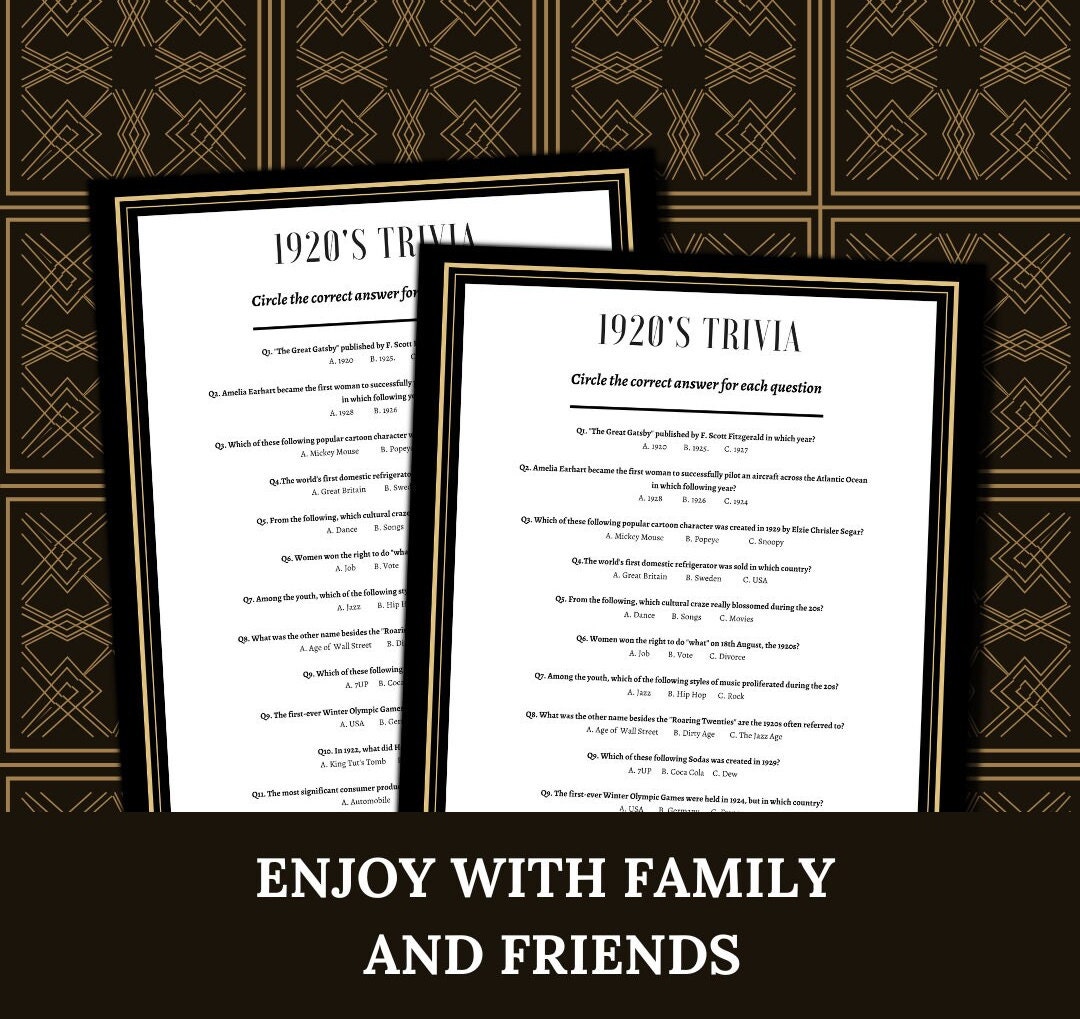 1920s Trivia Printable Gameroaring 20s Games80s Party - Etsy
