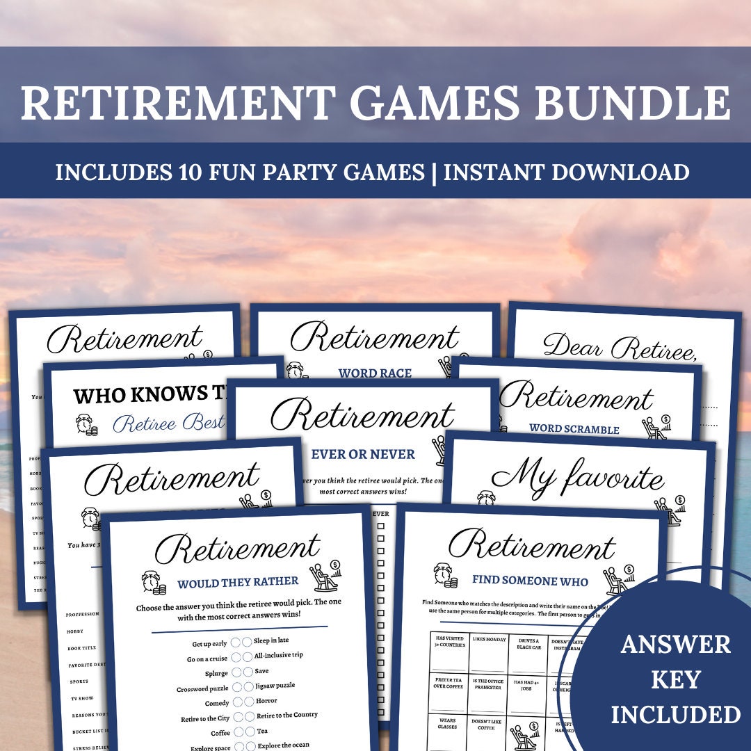 Retirement Games Printableretirement Games Bundleretirement Party ...