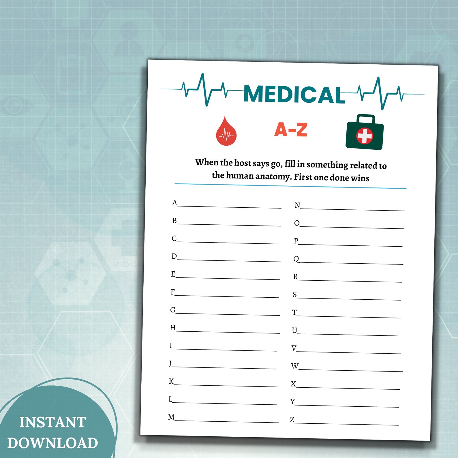 Medical A to Z Gameprintable Medical Game Doctor Nurse Fun Gamemedical ...