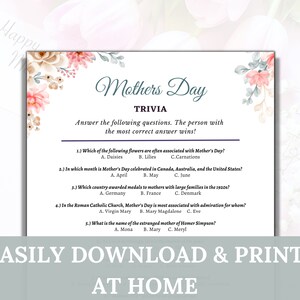 Mother's Day Trivia Gameprintable Mothers Day Games for Kids and ...