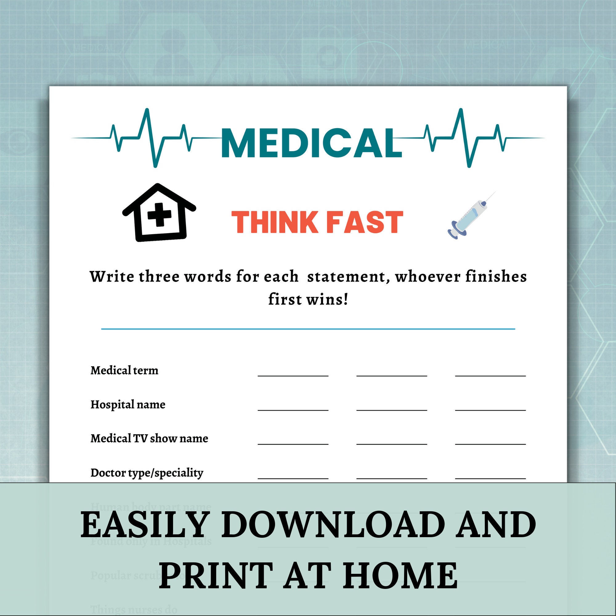 Medical Think Fast Gameprintable Medical Game Doctor Nurse Fun ...