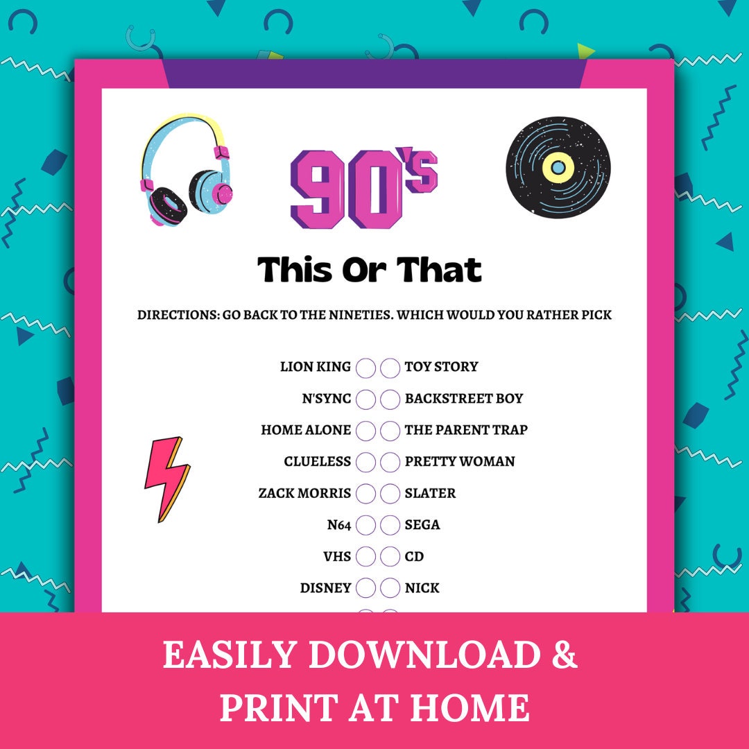 90s Party Games90s Printable Games Nineties Party Games Back to the 90s ...