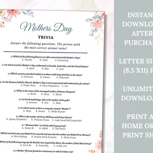 Mother's Day Trivia Gameprintable Mothers Day Games for Kids and ...