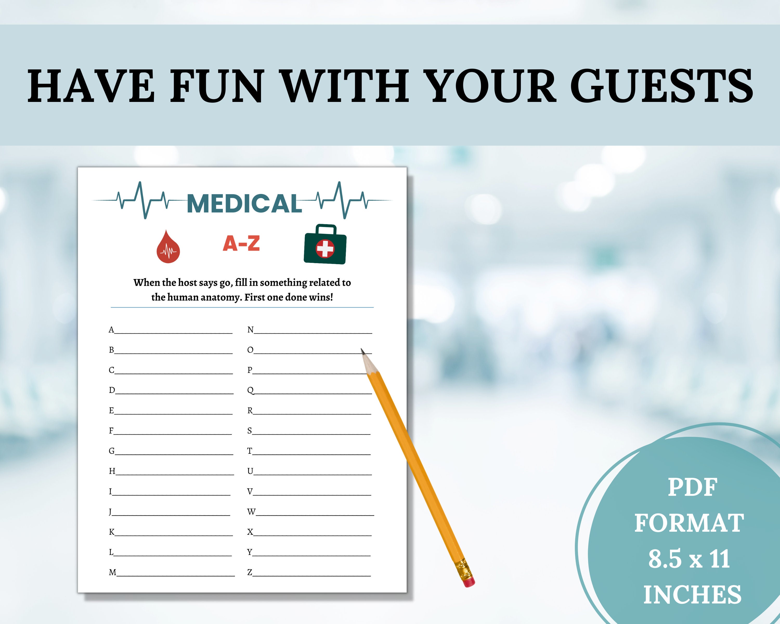 Medical A to Z Gameprintable Medical Game Doctor Nurse Fun - Etsy