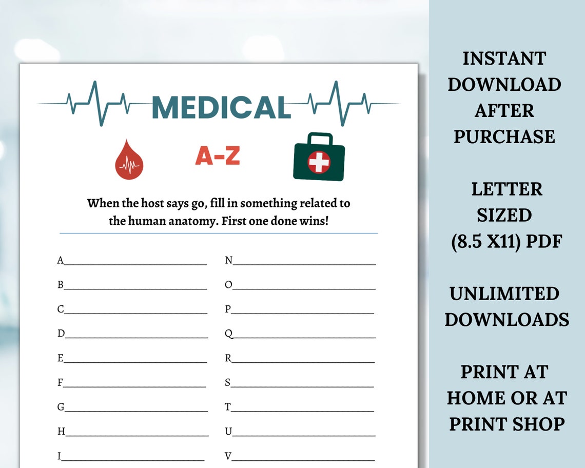 Medical A to Z Gameprintable Medical Game Doctor Nurse Fun - Etsy
