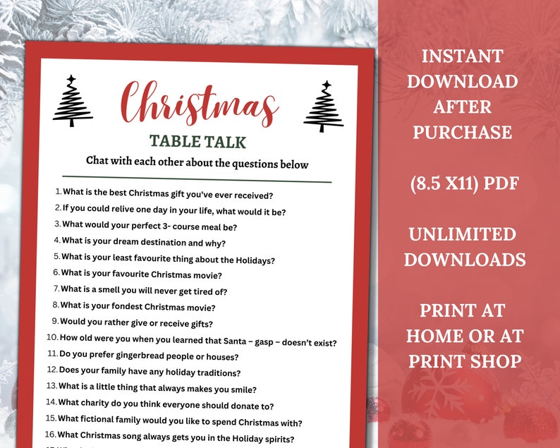Icebreaker Gamechristmas Conversation Cardschristmas Office - Etsy