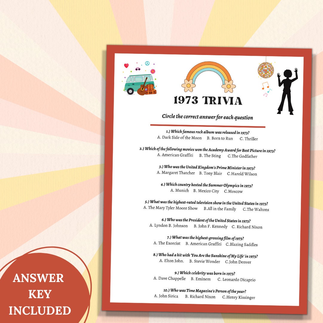 1973 Trivia Game1973 Printable Gameborn in 1973 Game50th - Etsy