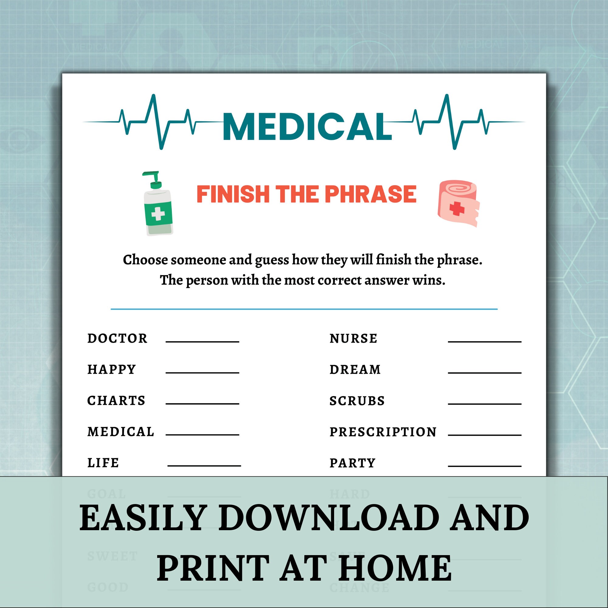 Medical Games for Nurse Doctormedical Party Activitymedical Themed ...