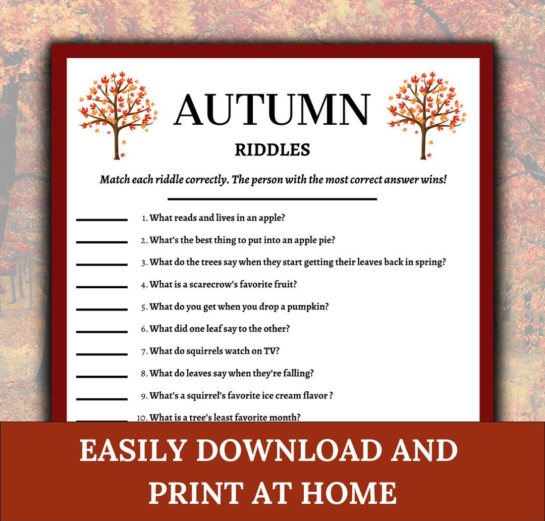 Autumn Printable Party Gamesautumn Fall Riddles Game fall Party ...