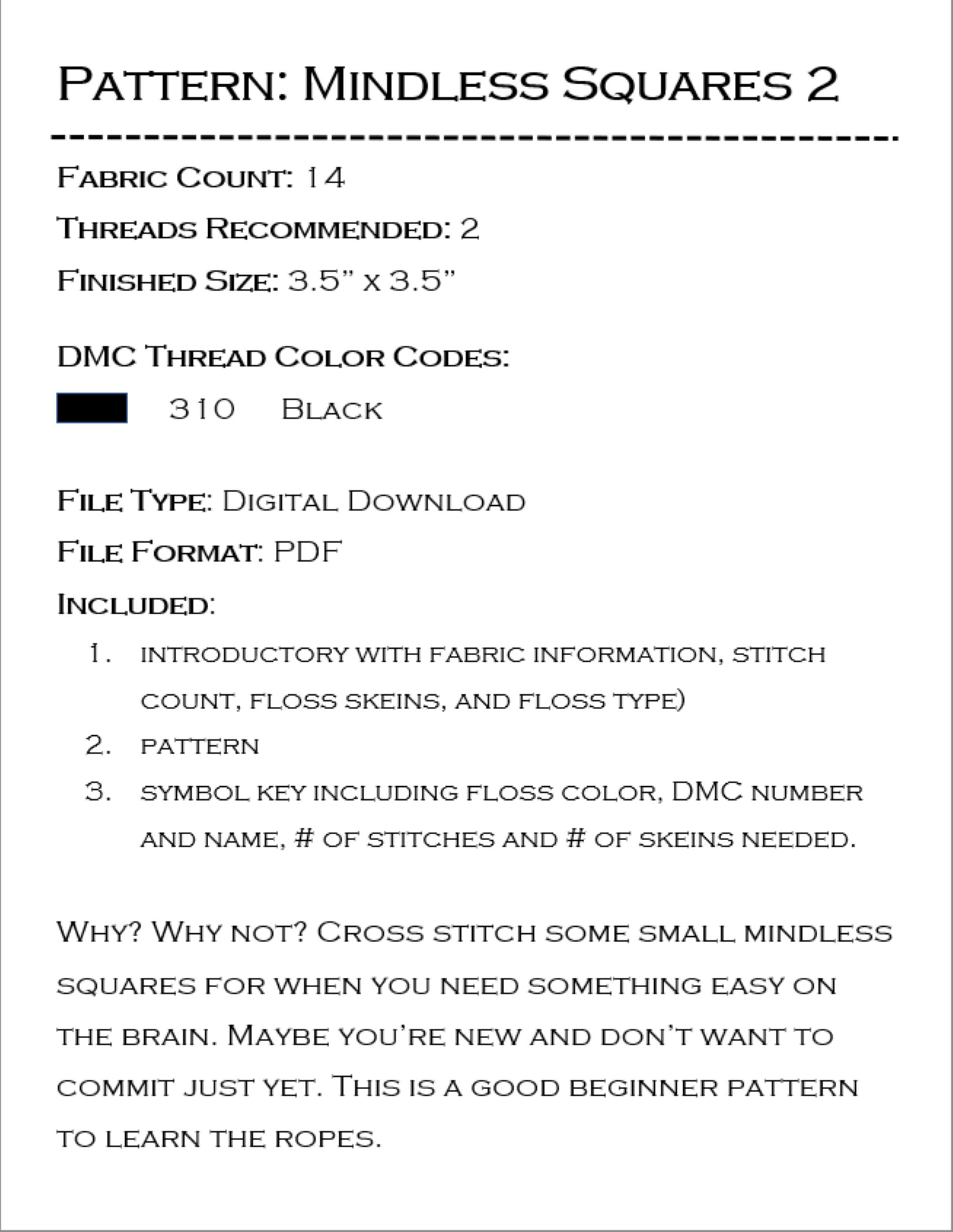 Mindless Squares Pattern 2, Square Cross Stitch Pattern, Beginner ...