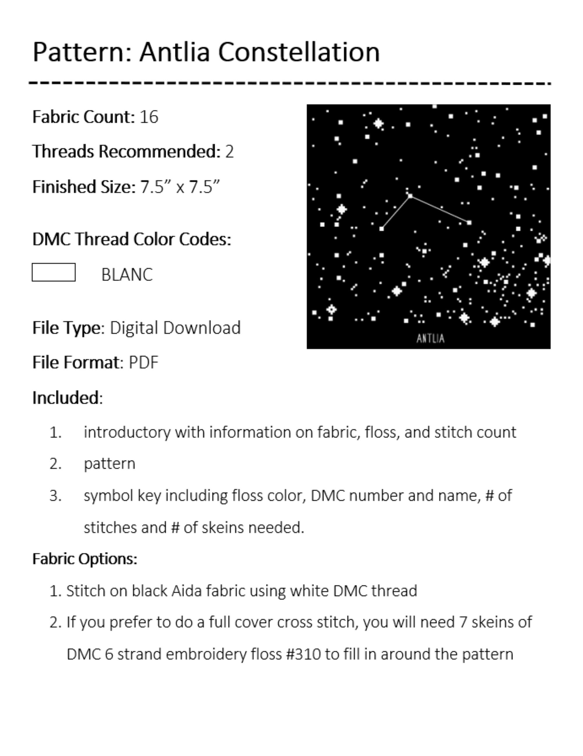 Antlia Constellation, Cross Stitch Pattern, Beginner Needlepoint Chart, Easy Embroidery ...