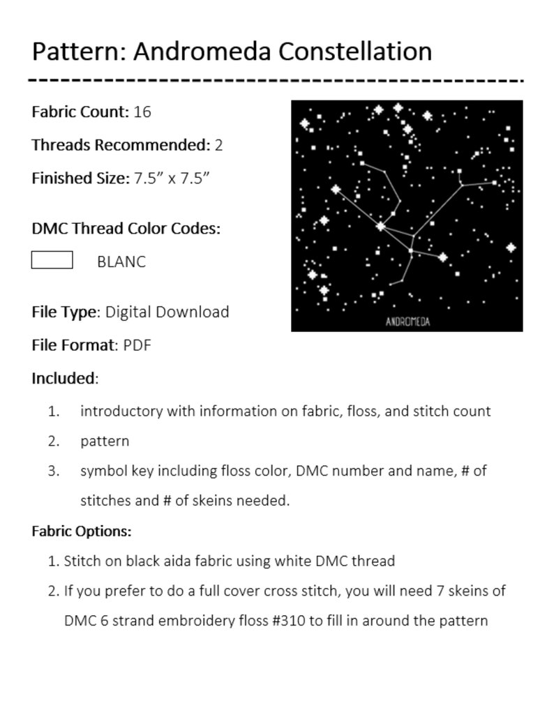 Andromeda Constellation Cross Stitch Pattern, Beginner Needlepoint ...