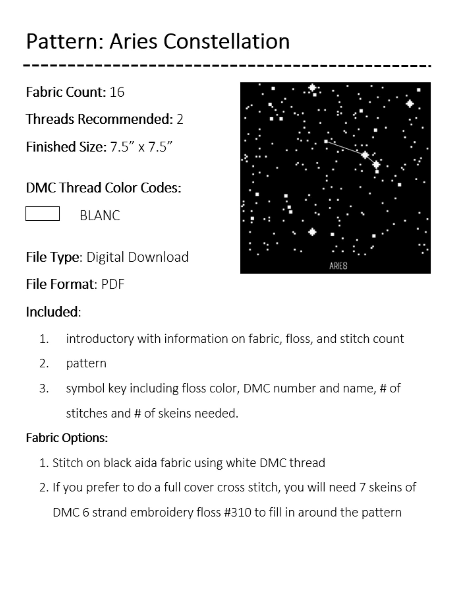 Aries Constellation, Cross Stitch Pattern, Beginner Needlepoint Chart ...
