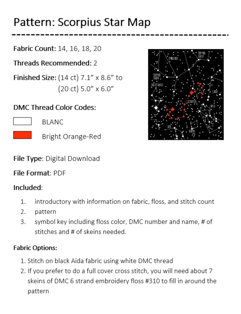 Scorpius Constellation Star Map, Cross Stitch Pattern, Beginner Needlepoint Chart, Easy ...