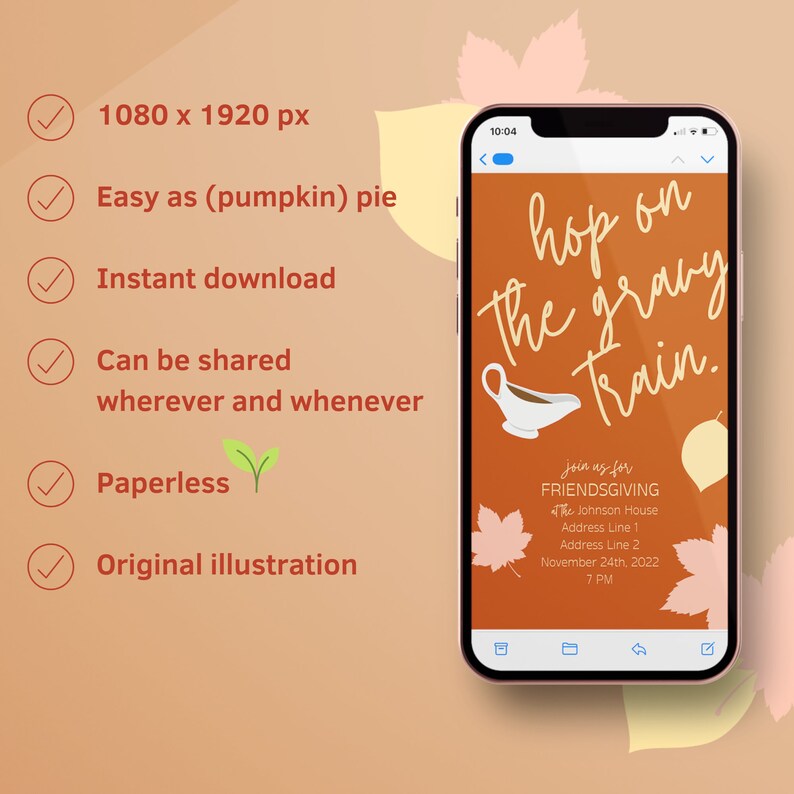 Hop on the Gravy Train Friendsgiving Dinner Party Invitation Template, Canva Autumn DIY Editable ...
