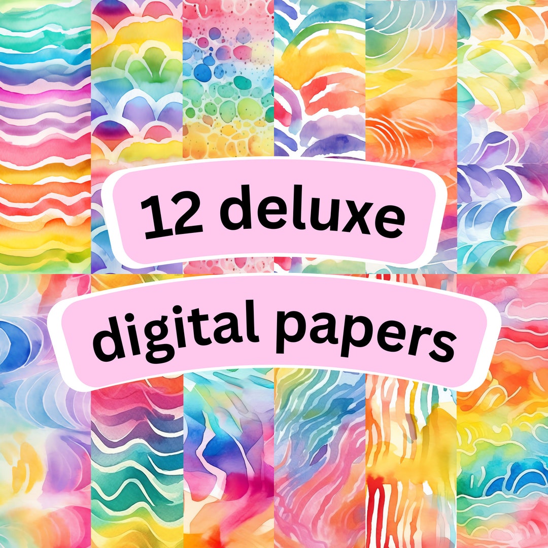 Digital Paper | Rainbow Watercolors - Scrapbook Set (12 Tiling Digital ...