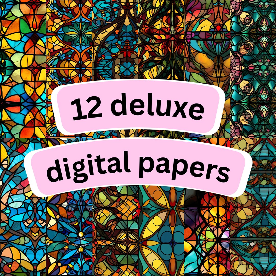 Digital Paper | Stained Glass - Scrapbook Set (12 Tiling Digital Papers ...