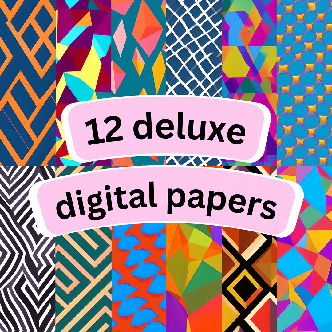 Digital Paper | Geometric - Scrapbook Set (12 Tiling Digital Papers ...