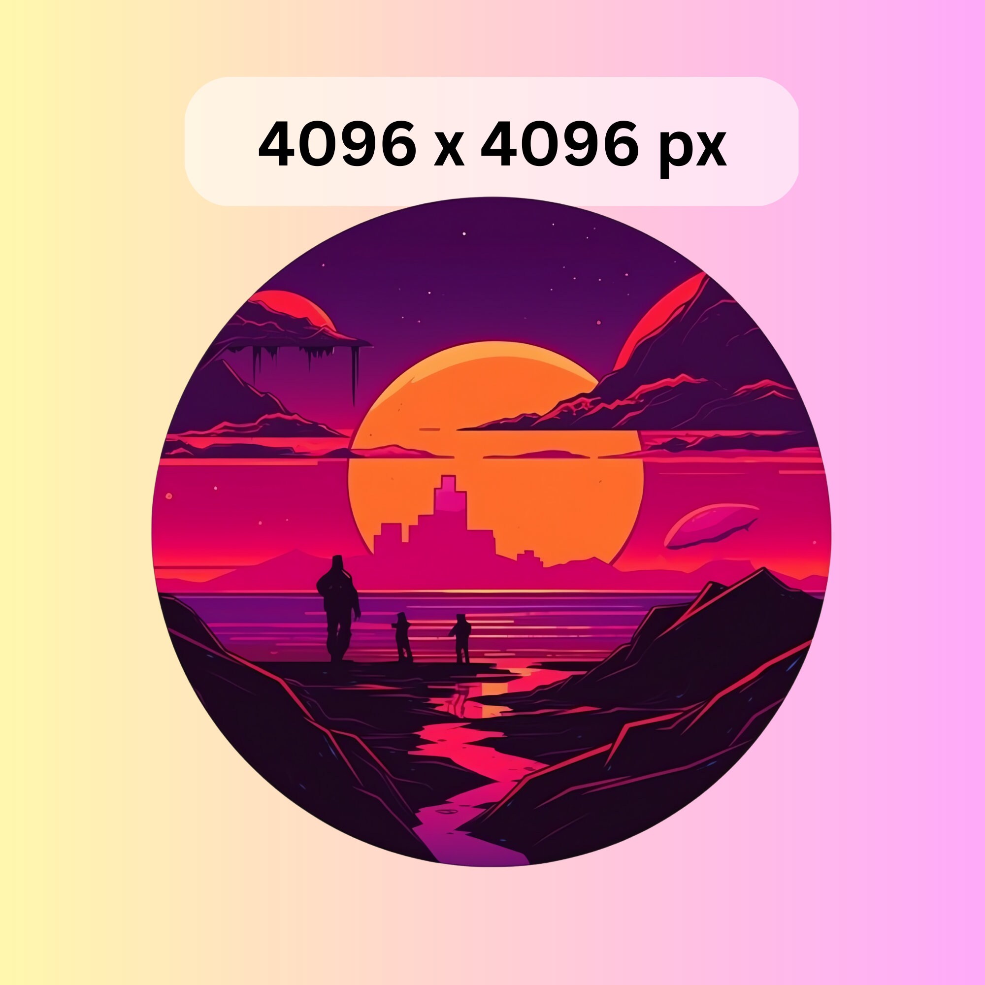 Synthwave Sunset Clipart | Square and Circle | Digital Download ...