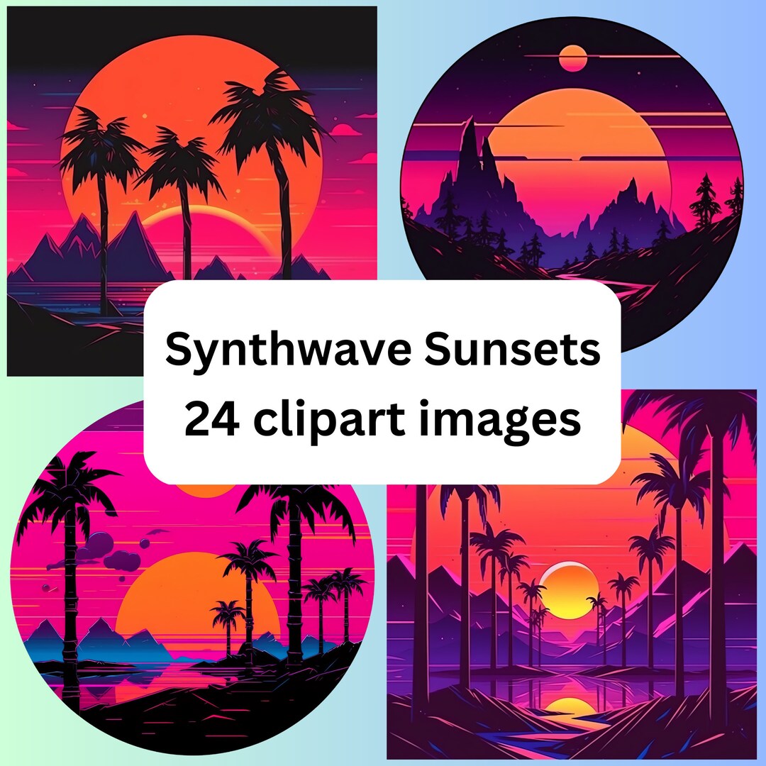 Synthwave Sunset Clipart | Square and Circle | Digital Download ...